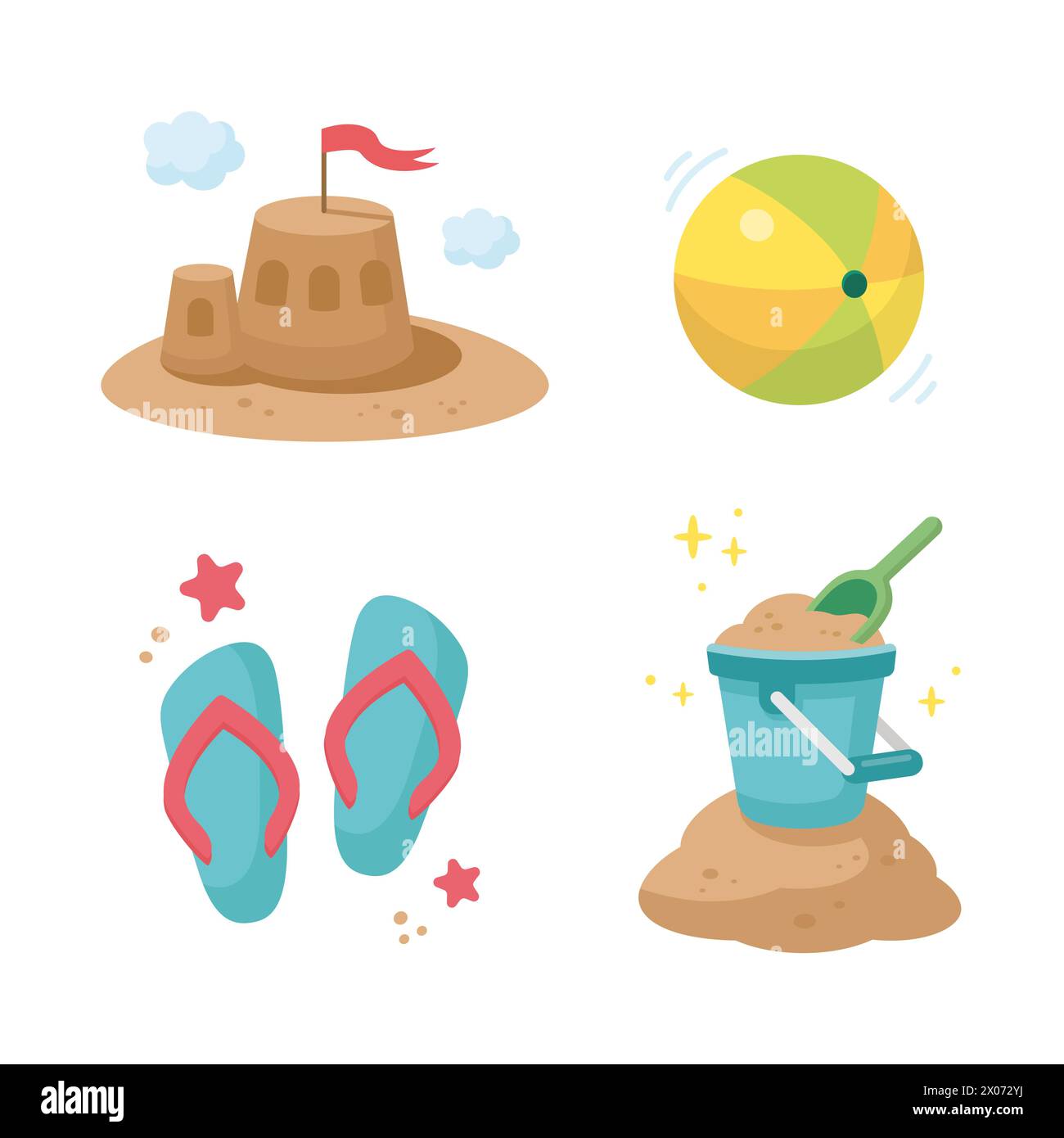 Summer Set. Cute summer icons collection. Summertime elements. Kids ...