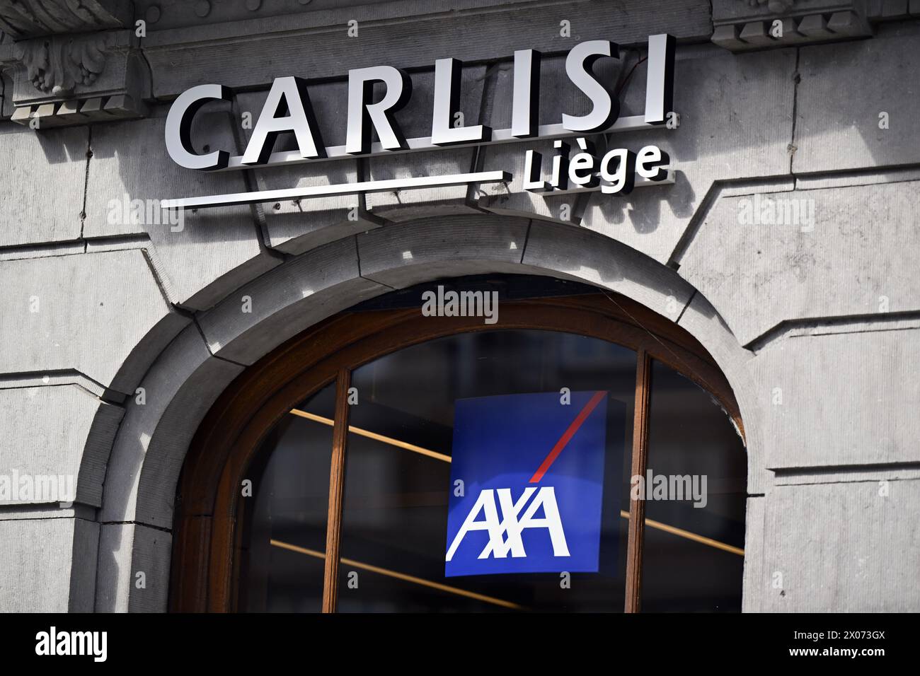 Liege, Belgium. 10th Apr, 2024. Illustration shows the logo of Axa bank ...