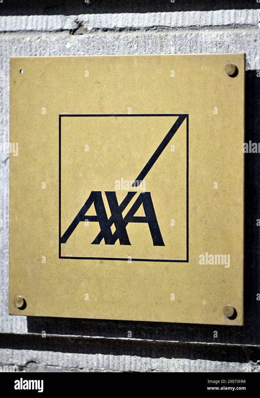 Liege, Belgium. 10th Apr, 2024. Illustration shows the logo of Axa bank ...