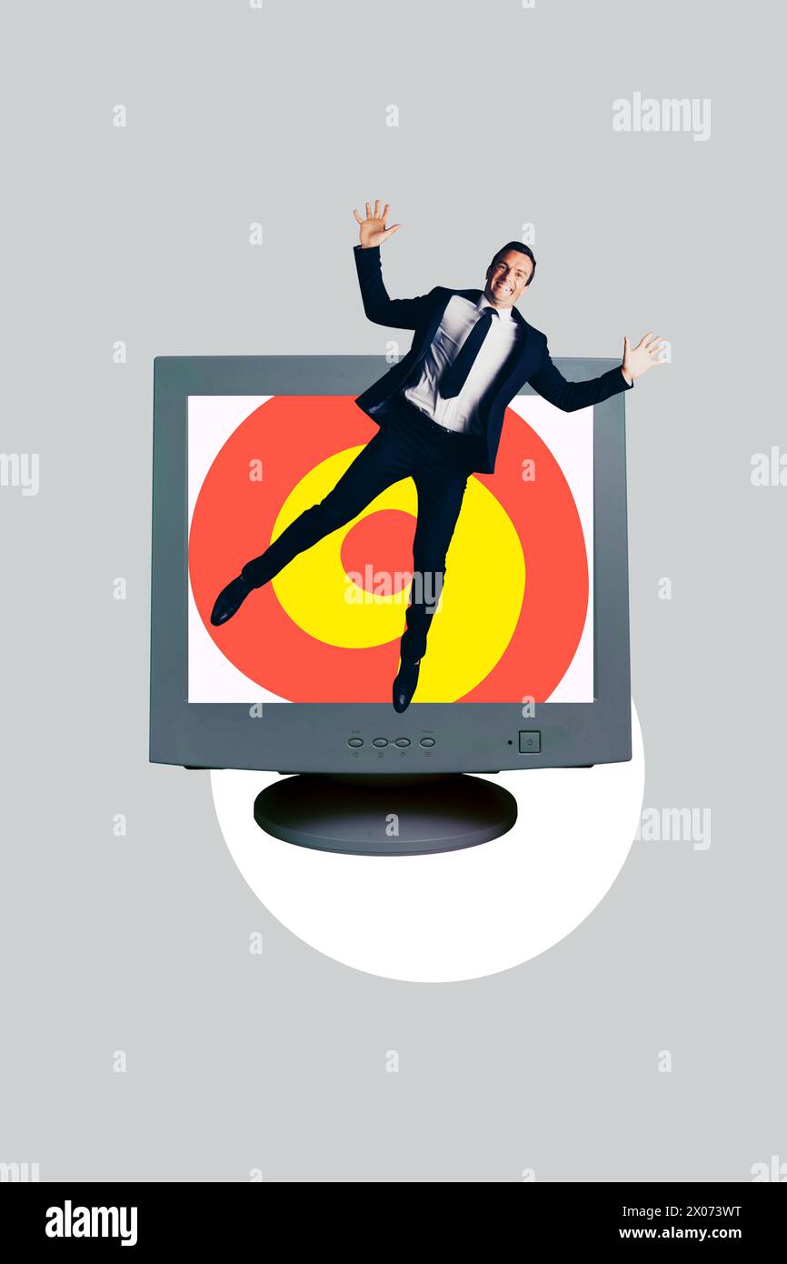 Vertical creative image collage flying employee businessman computer ...