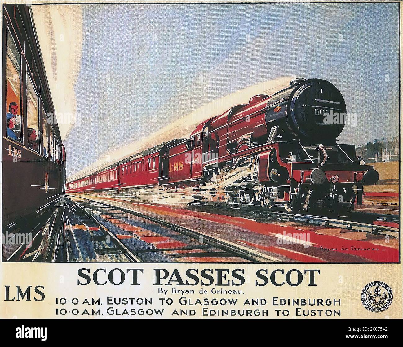 LMS Scot Passes Scot - Vntage train advertising poster Stock Photo - Alamy