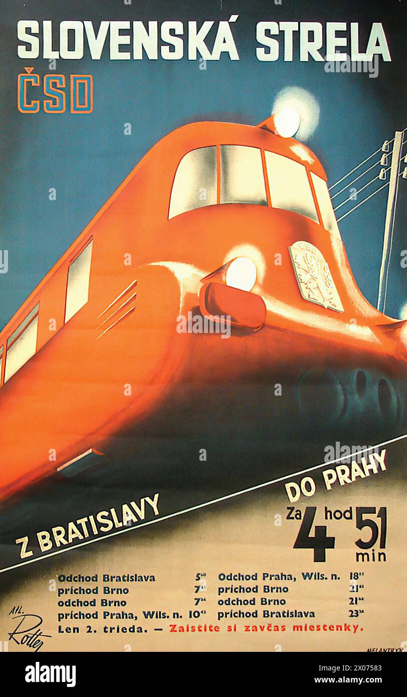 Slovenska strela - Vintage Train advertising poster Stock Photo - Alamy