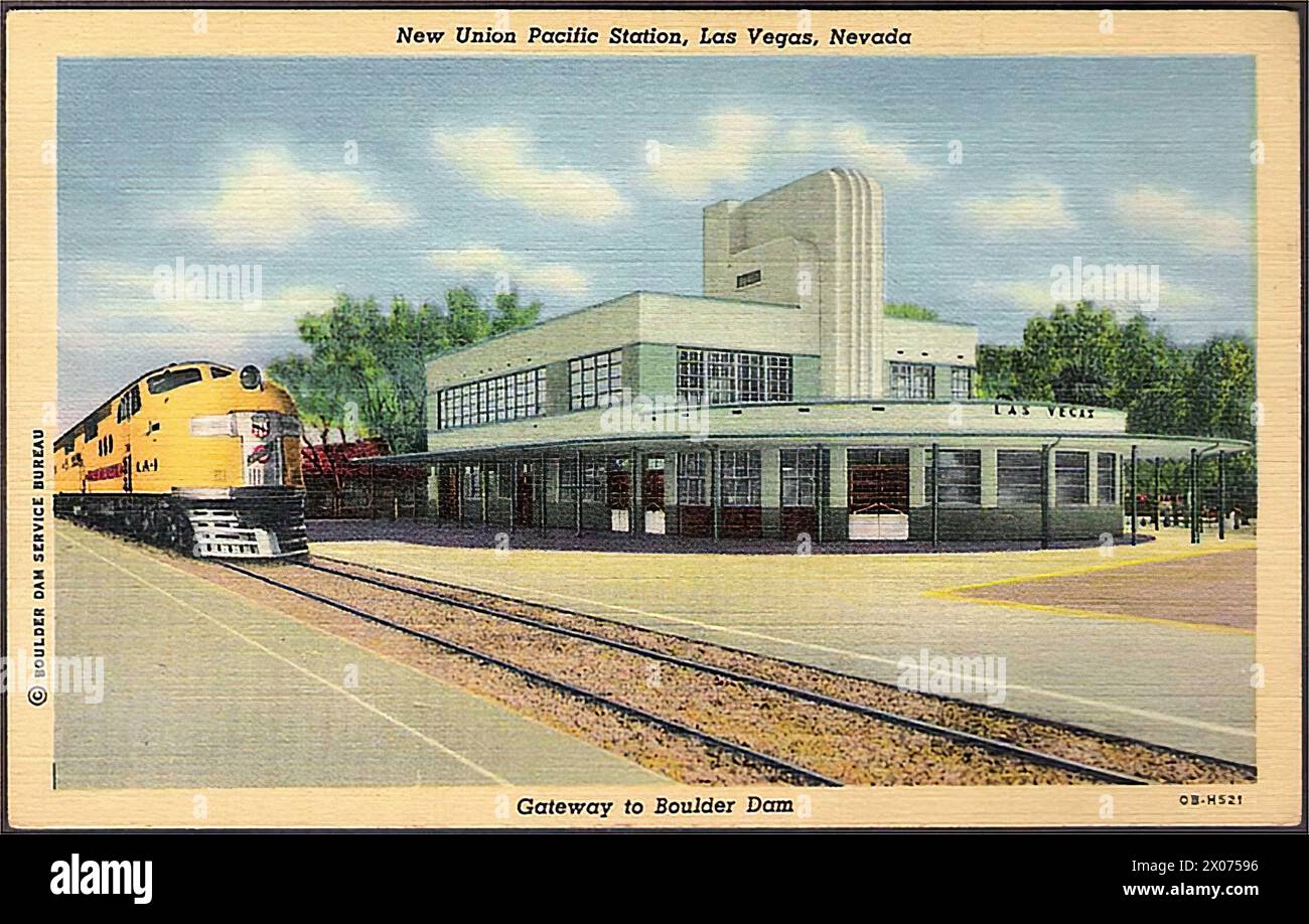 Union Pacific Railroad station in Las Vegas, Nevada - 1940s Stock Photo ...