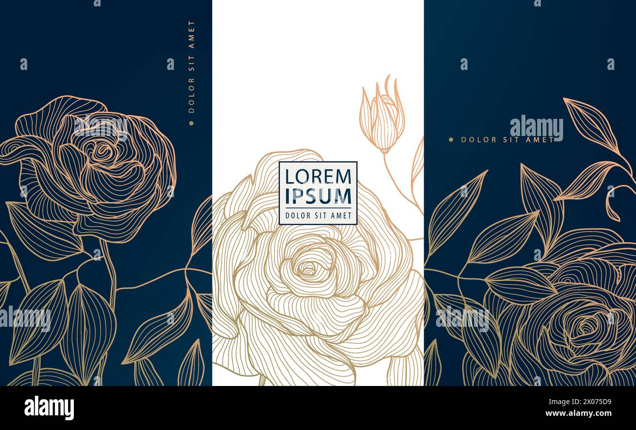 Vector flower gold art background, abstract luxury floral line pattern ...