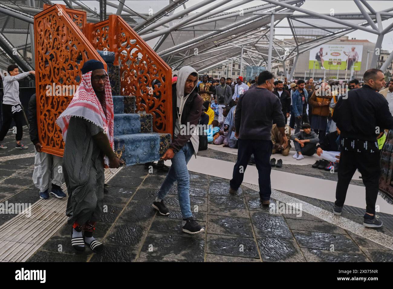 Eid al-Fitr, Napoli Eid al Fitr Muslim community members pray at Piazza ...