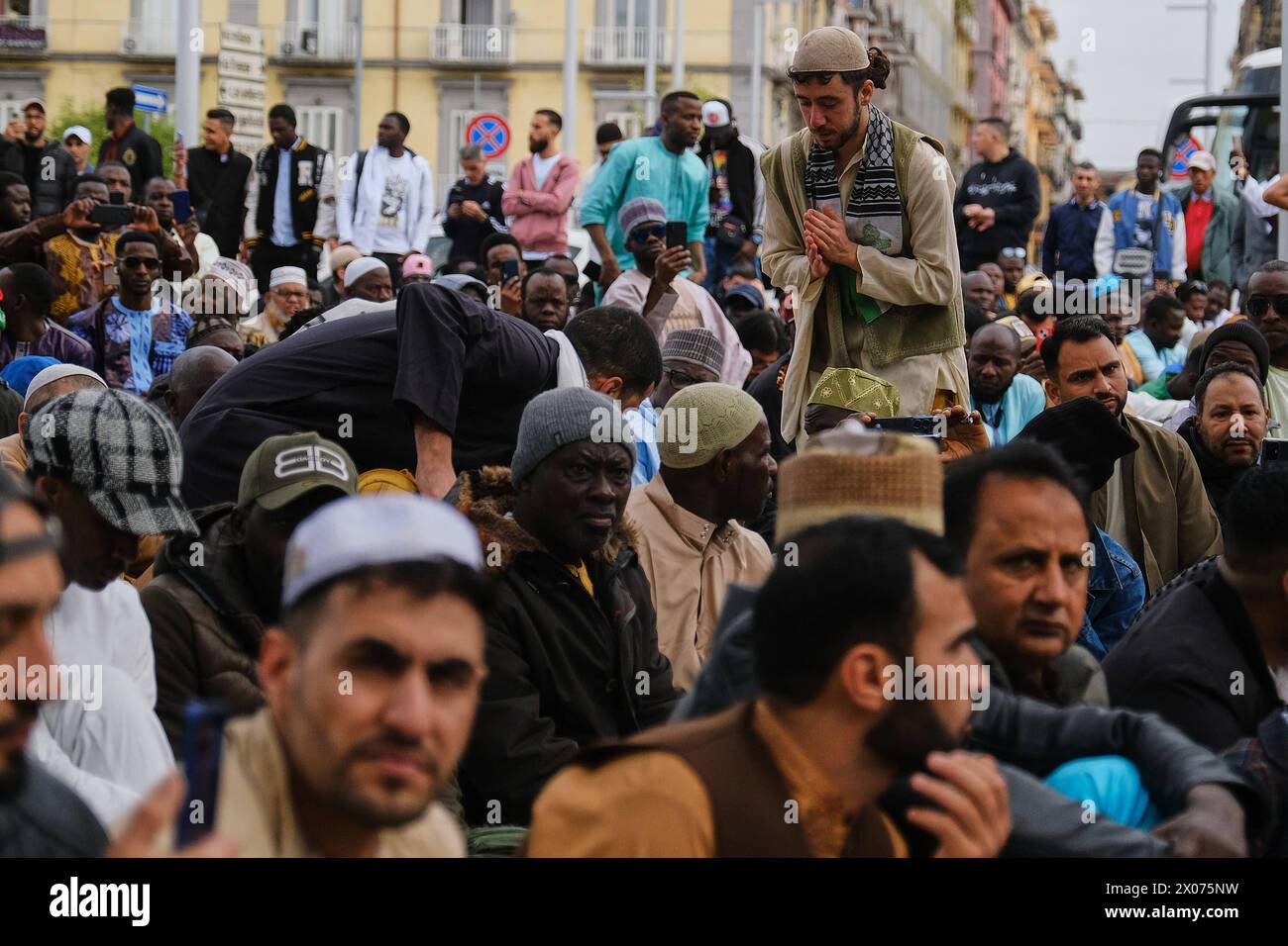 Eid al-Fitr, Napoli Eid al Fitr Muslim community members pray at Piazza ...
