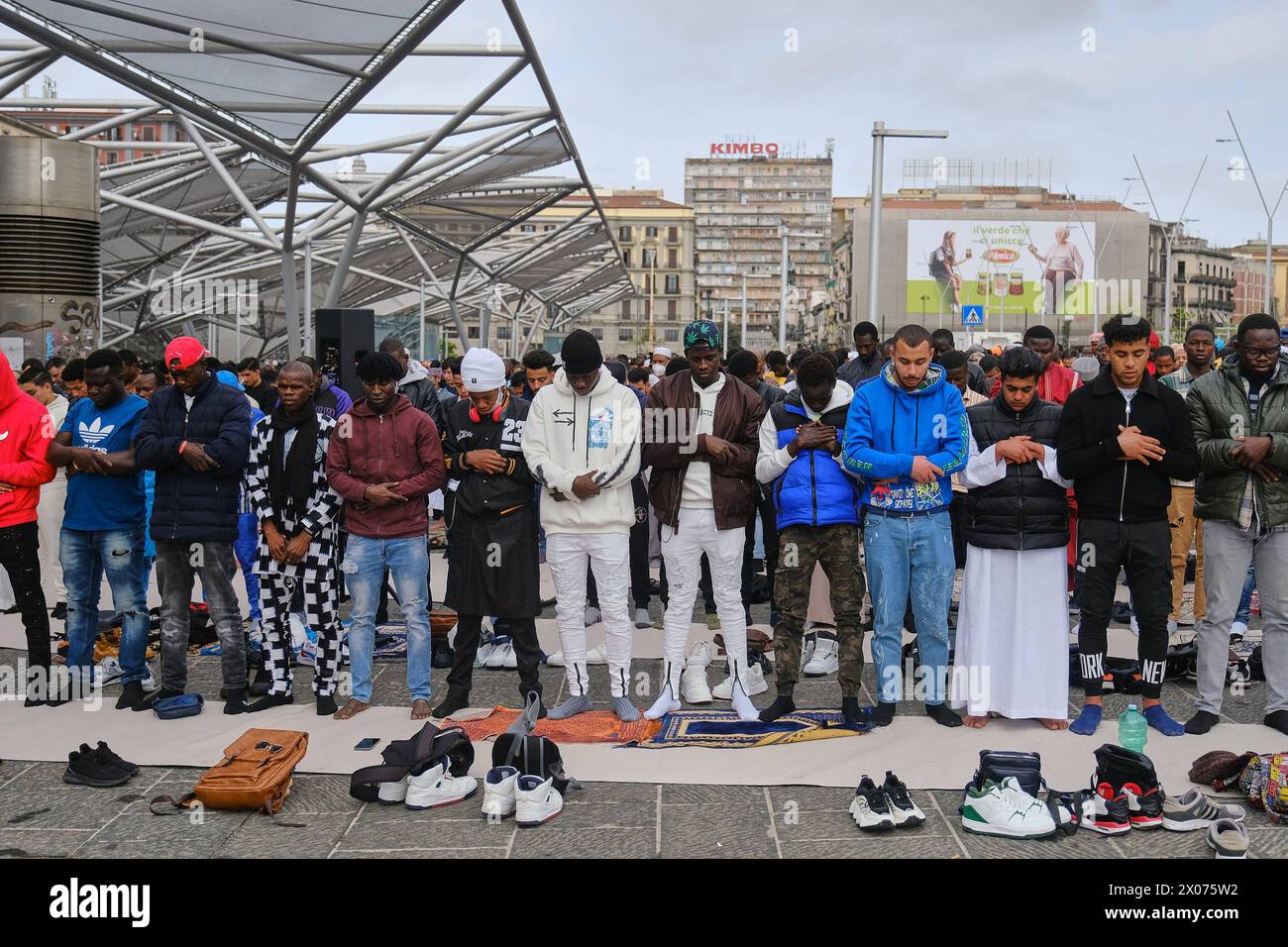 Eid al-Fitr, Napoli Eid al Fitr Muslim community members pray at Piazza ...