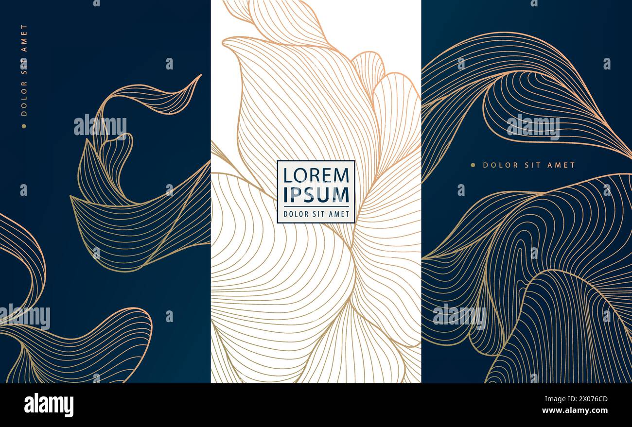 Vector set of floral gold backgrounds, leaf pattern. Use for perfume ...