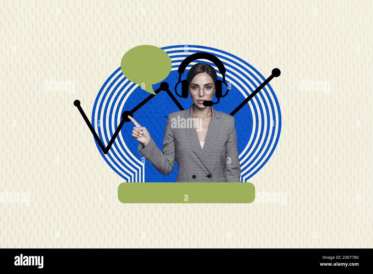 Trend artwork photo collage of silhouette lady operator wear headphones ...