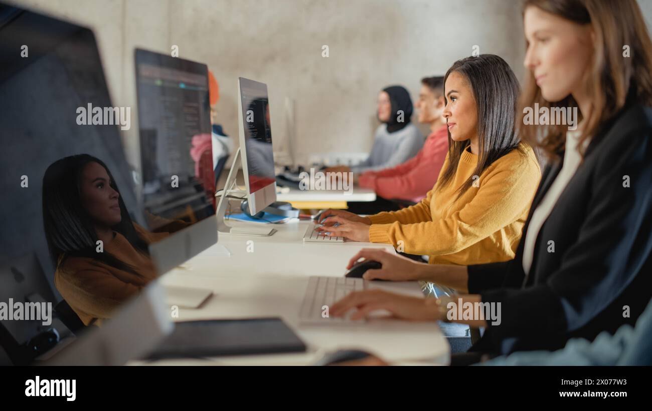 Diverse Multiethnic Group of Female and Male Students Sitting in ...