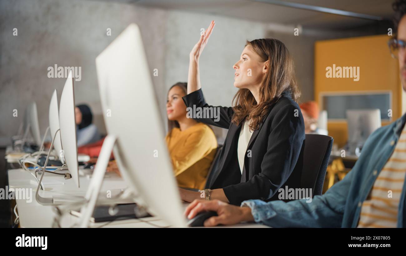 Beautiful Smart Female Student, Studying in University with Diverse ...