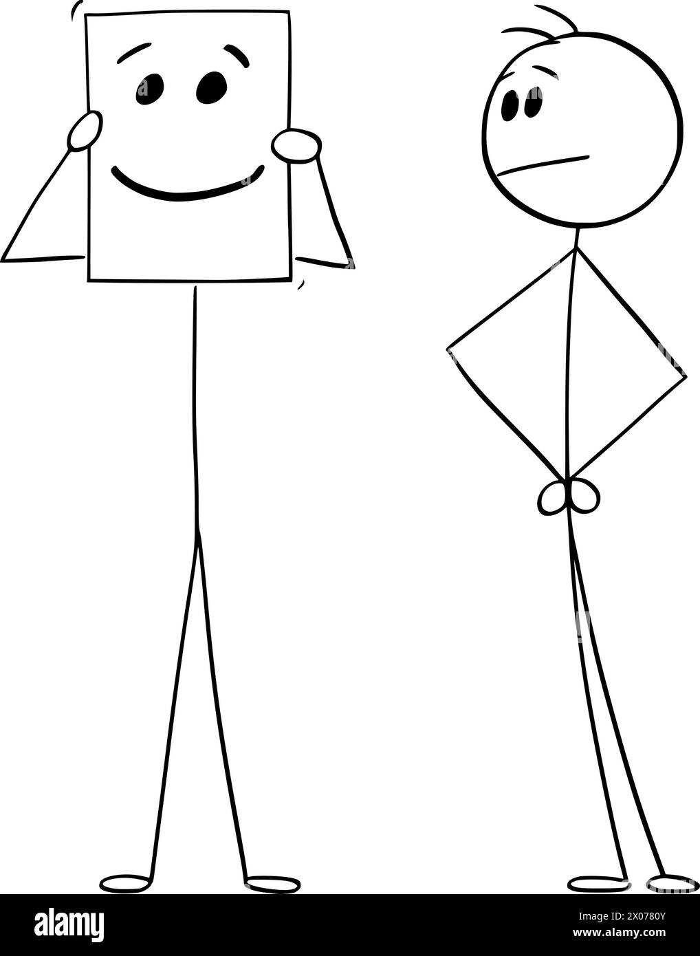 Person Hiding Real Emotion, Vector Cartoon Stick Figure Illustration ...