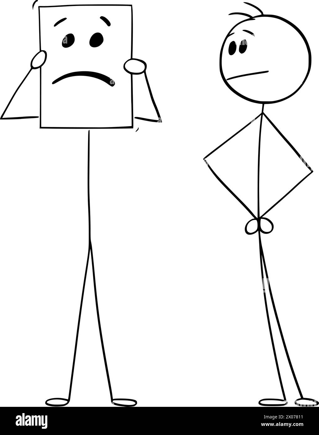 Person Hiding Real Emotion, Vector Cartoon Stick Figure Illustration ...