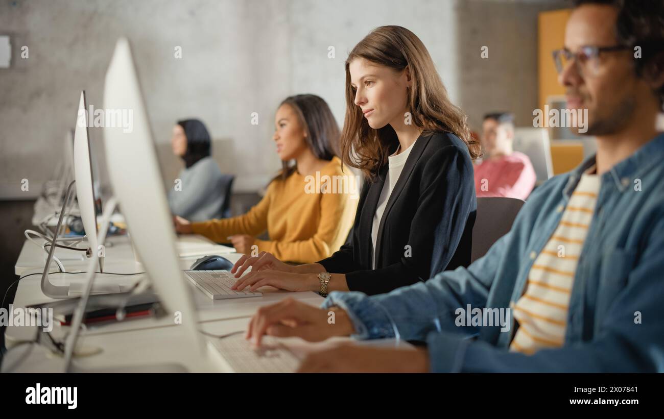 Beautiful Smart Female Student, Studying in Modern University with ...