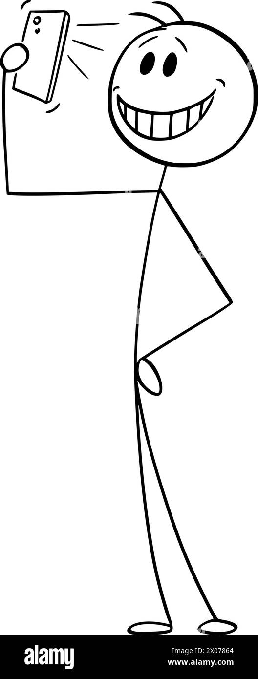 Person Taking Selfie, Vector Cartoon Stick Figure Illustration Stock ...