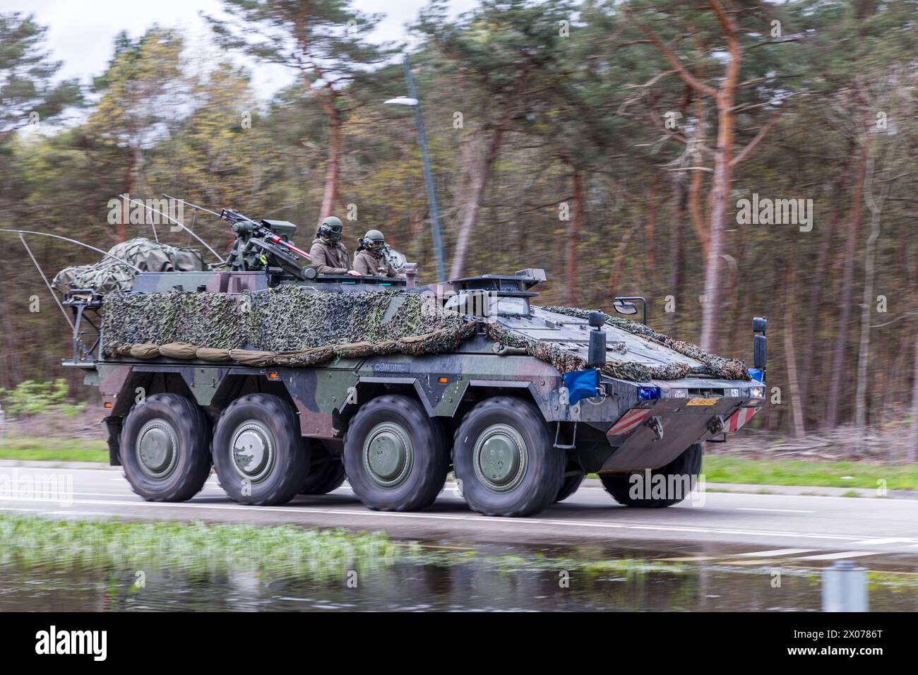 Oirschot Netherlands, April 9 2024: A Dutch army Boxer on the road in a ...