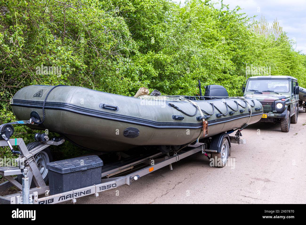 Olst Netherlands, April 9 2024: A Dutch army rubber boat used to cross ...