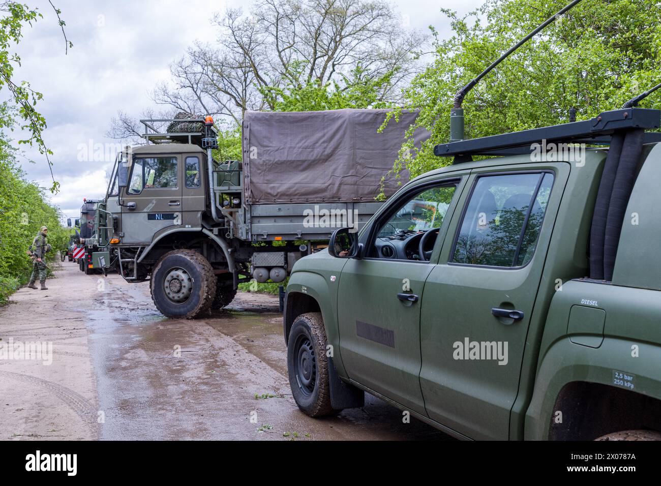 Olst Netherlands, April 9 2024: A Dutch army vehicles ready to cross ...