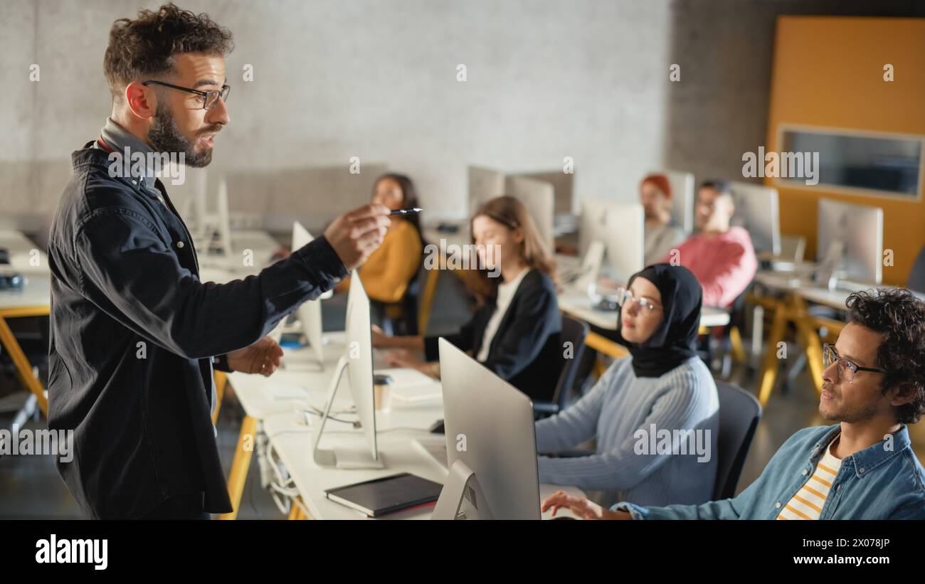 Teacher Giving Lesson to Diverse Multiethnic Group of Female and Male ...