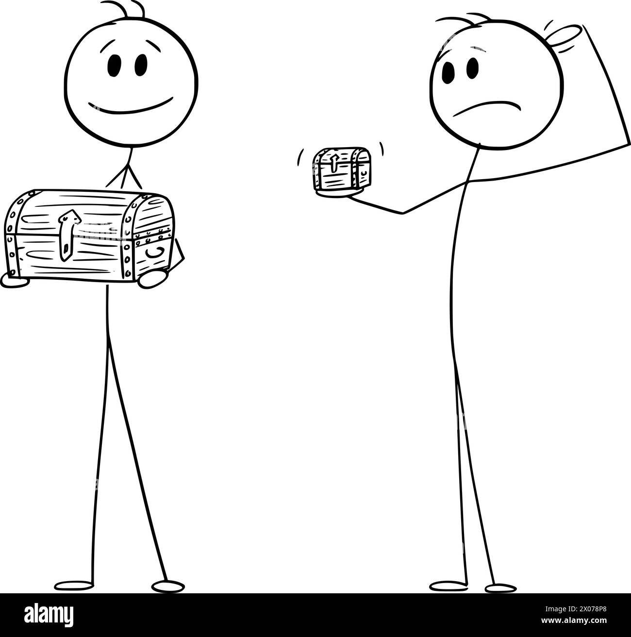 Small and Big Reward or Treasure Chest, Vector Cartoon Stick Figure ...