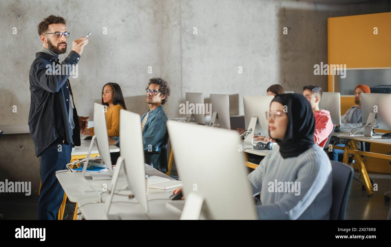 Teacher Giving Lesson to Diverse Multiethnic Group of Female and Male ...