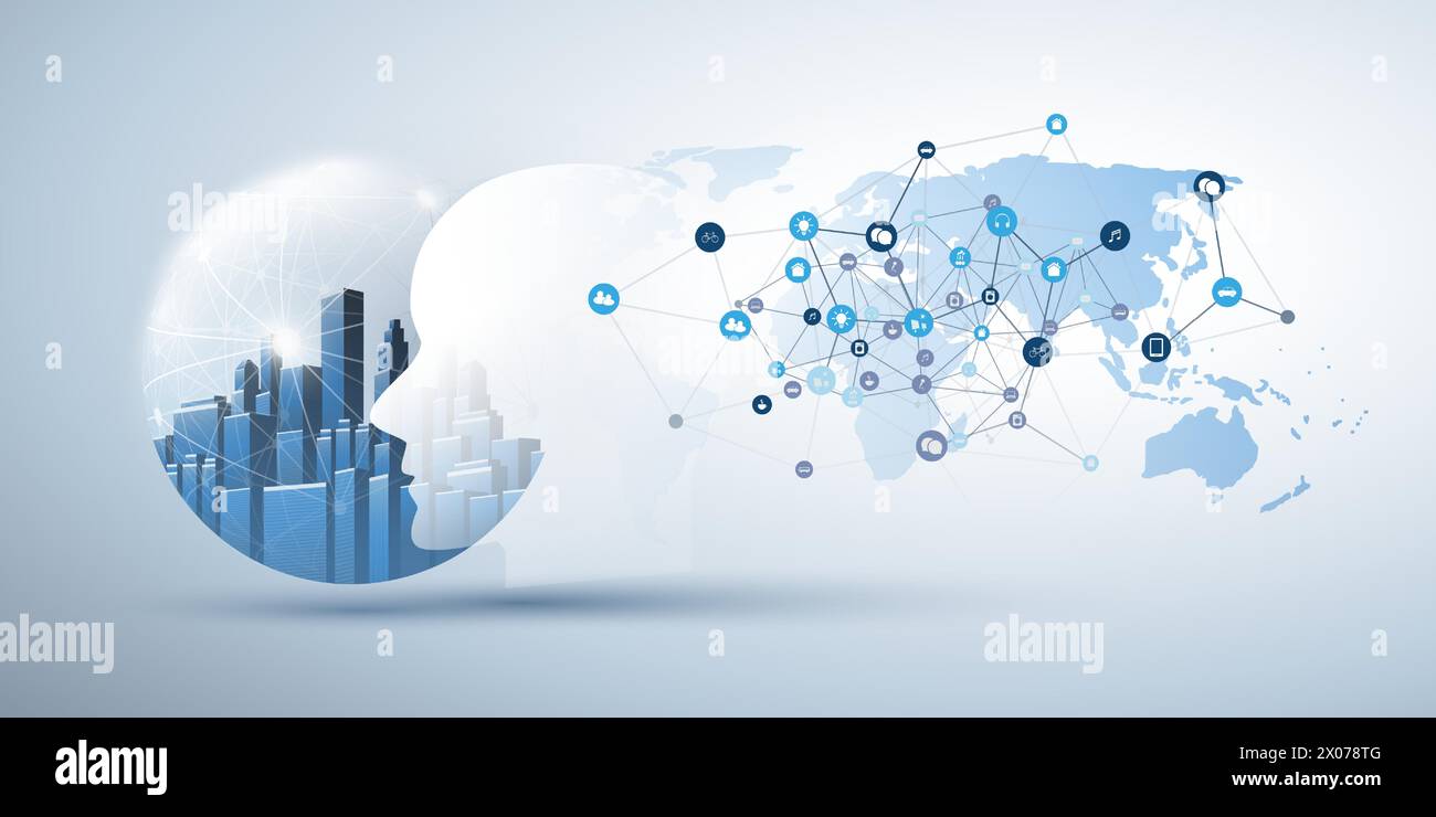 Modern Style Futuristic Machine Learning, Artificial Intelligence, Cloud Computing, Smart City ...