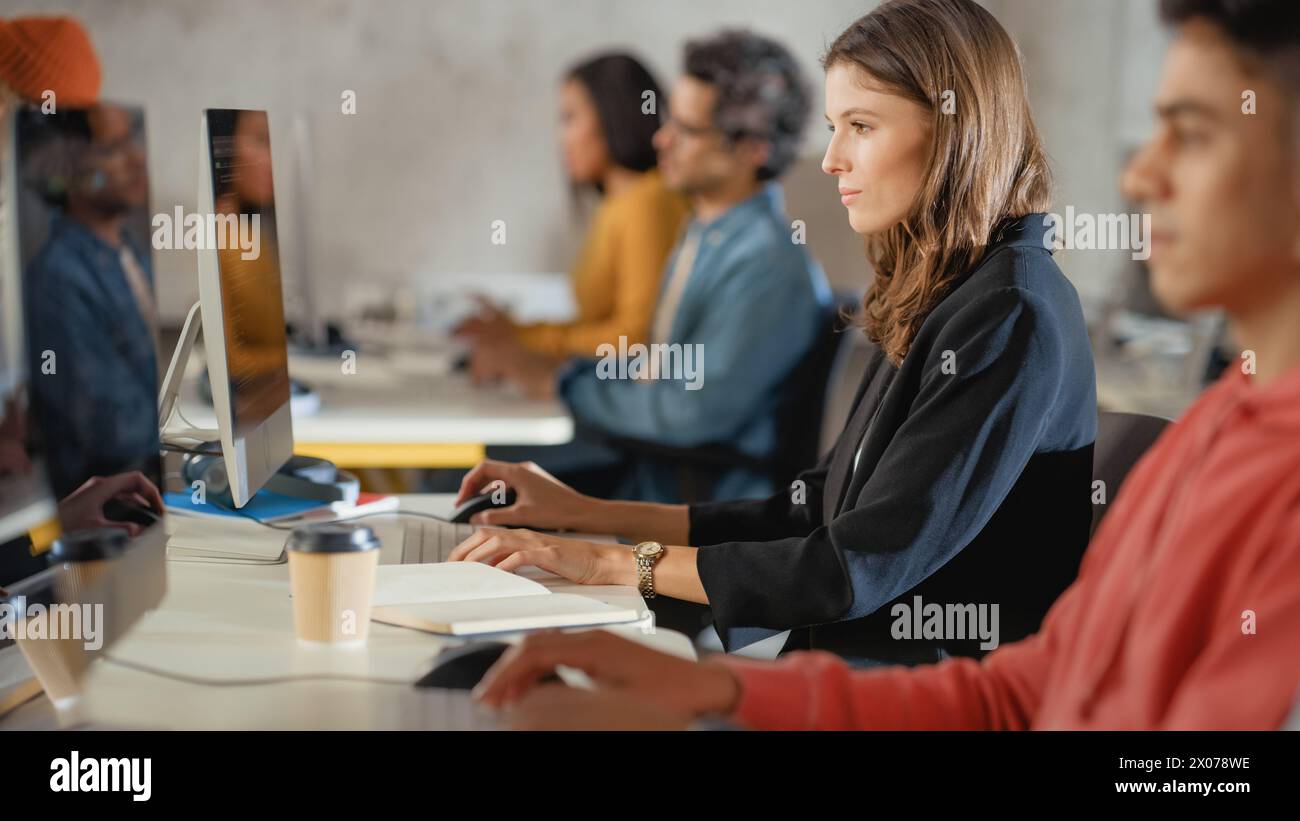 Beautiful Smart Female Student, Studying in Modern University with ...