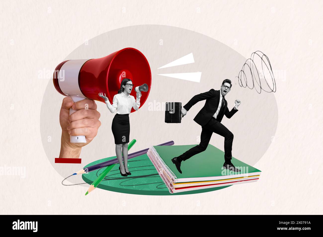 Composite photo collage of angry strict boss chief scream in ...