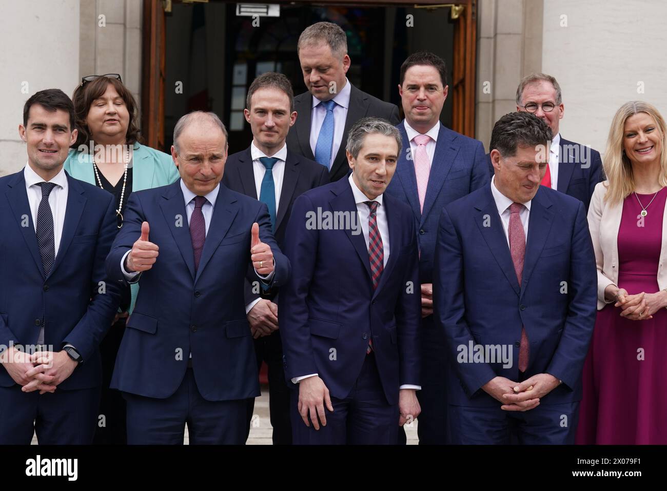(Front row) New Taoiseach Simon Harris (centre) with Tanaiste Micheal ...