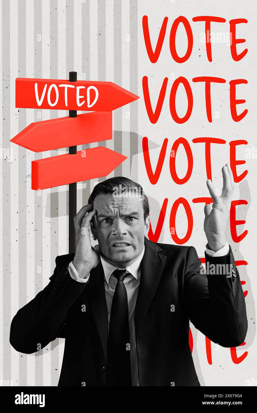 Collage picture of stressed depressed man politician on government ...