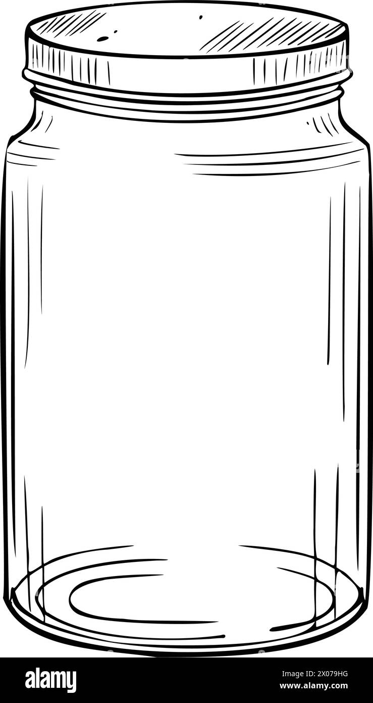 Glass Jar vector illustration. Etching of transparent Bottle with cork ...
