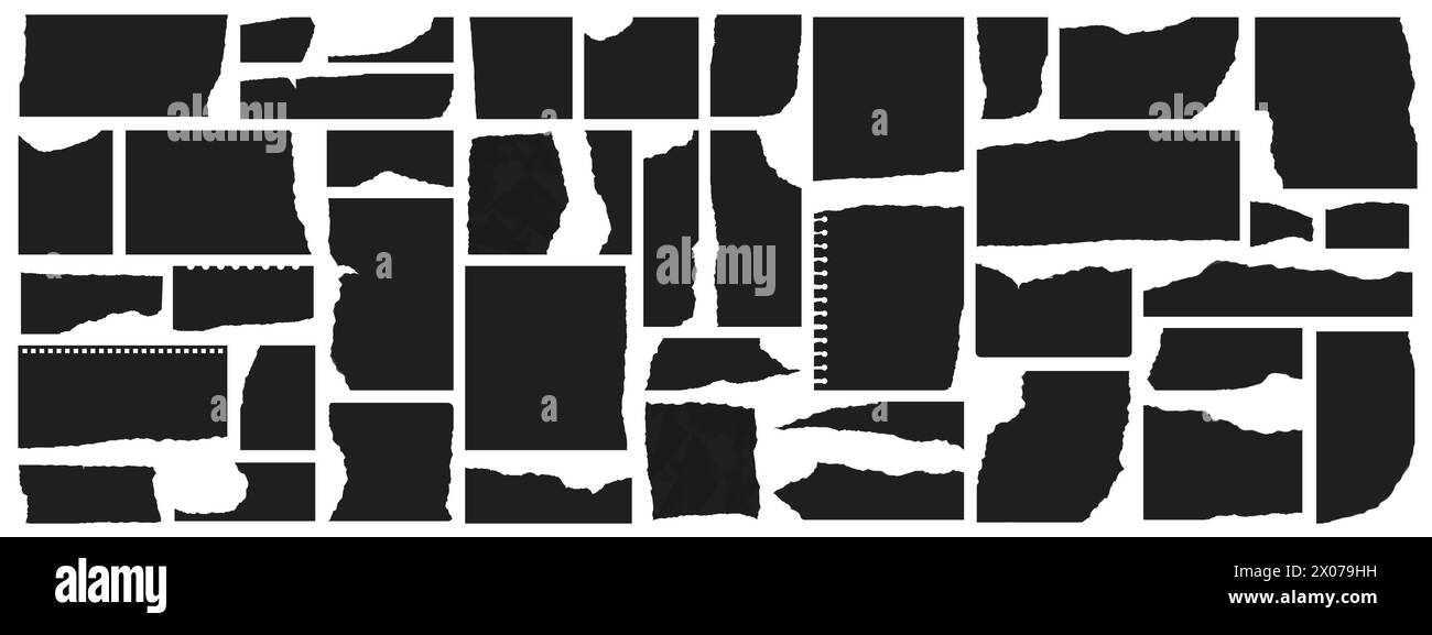 Rip stripe, tear black torn paper ragged shred of damaged page, note ...