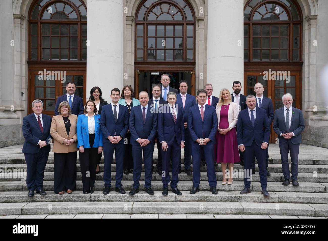 (Front row) New Taoiseach Simon Harris (centre) with Tanaiste Micheal ...
