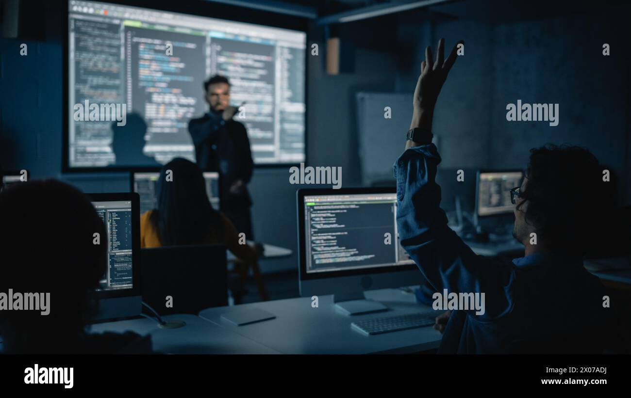 Teacher Giving Computer Science Lecture to Diverse Multiethnic Group of ...