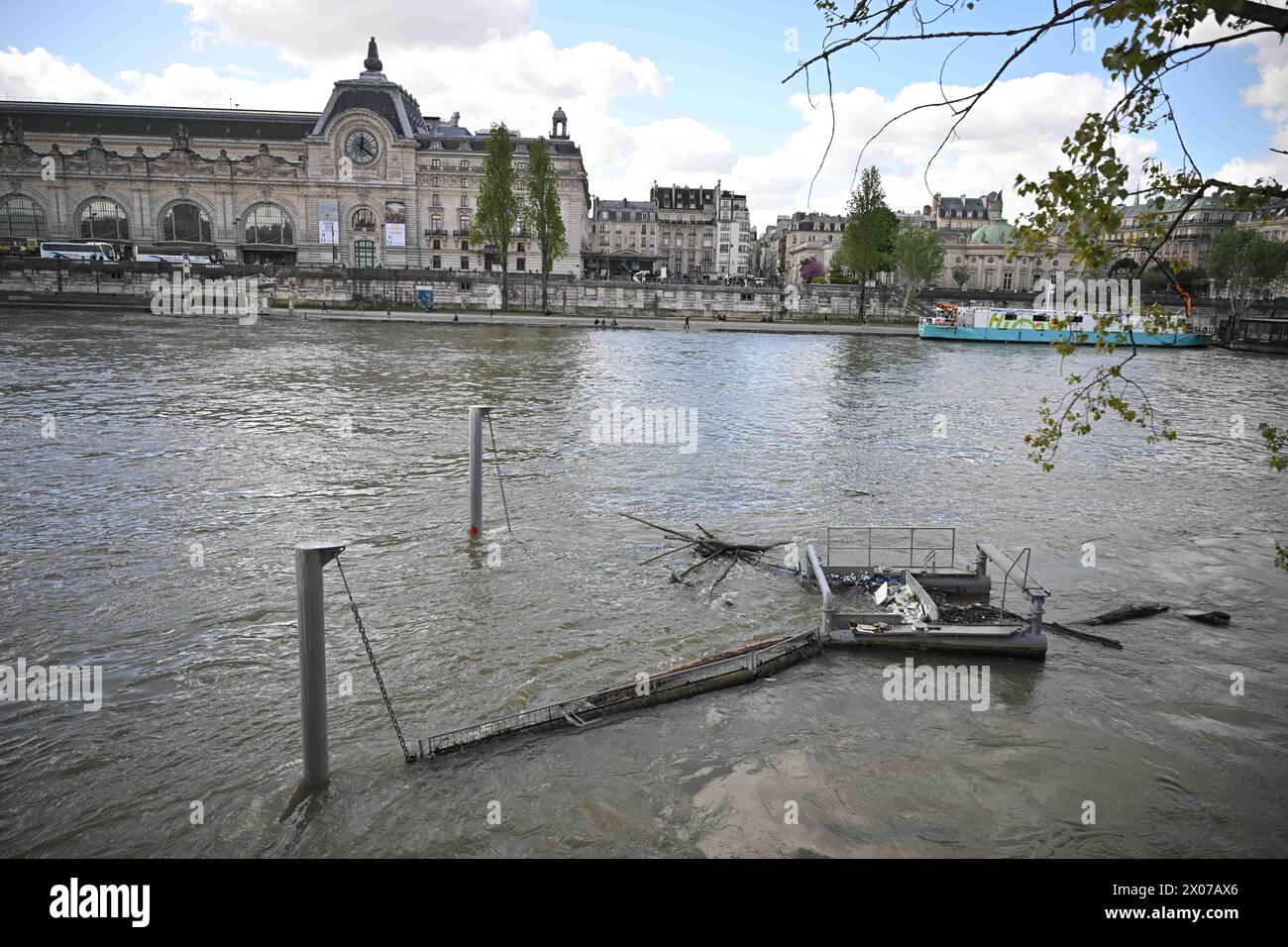 Paris, France, April 10, 2024. A view of garbage in the Seine River as ...