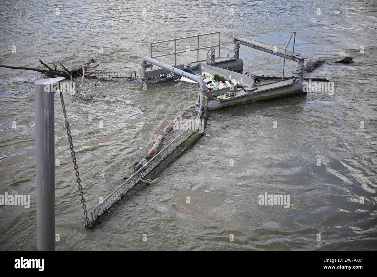 Paris, France, April 10, 2024. A view of garbage in the Seine River as ...