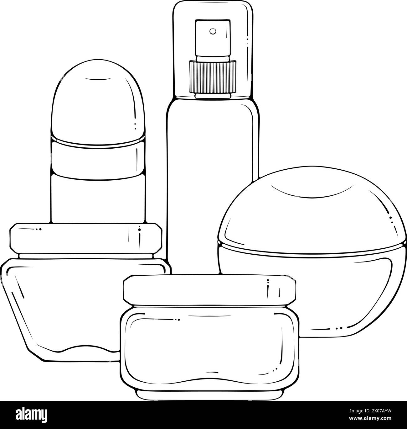 Composition of different bottles for cosmetics line art Stock Vector ...