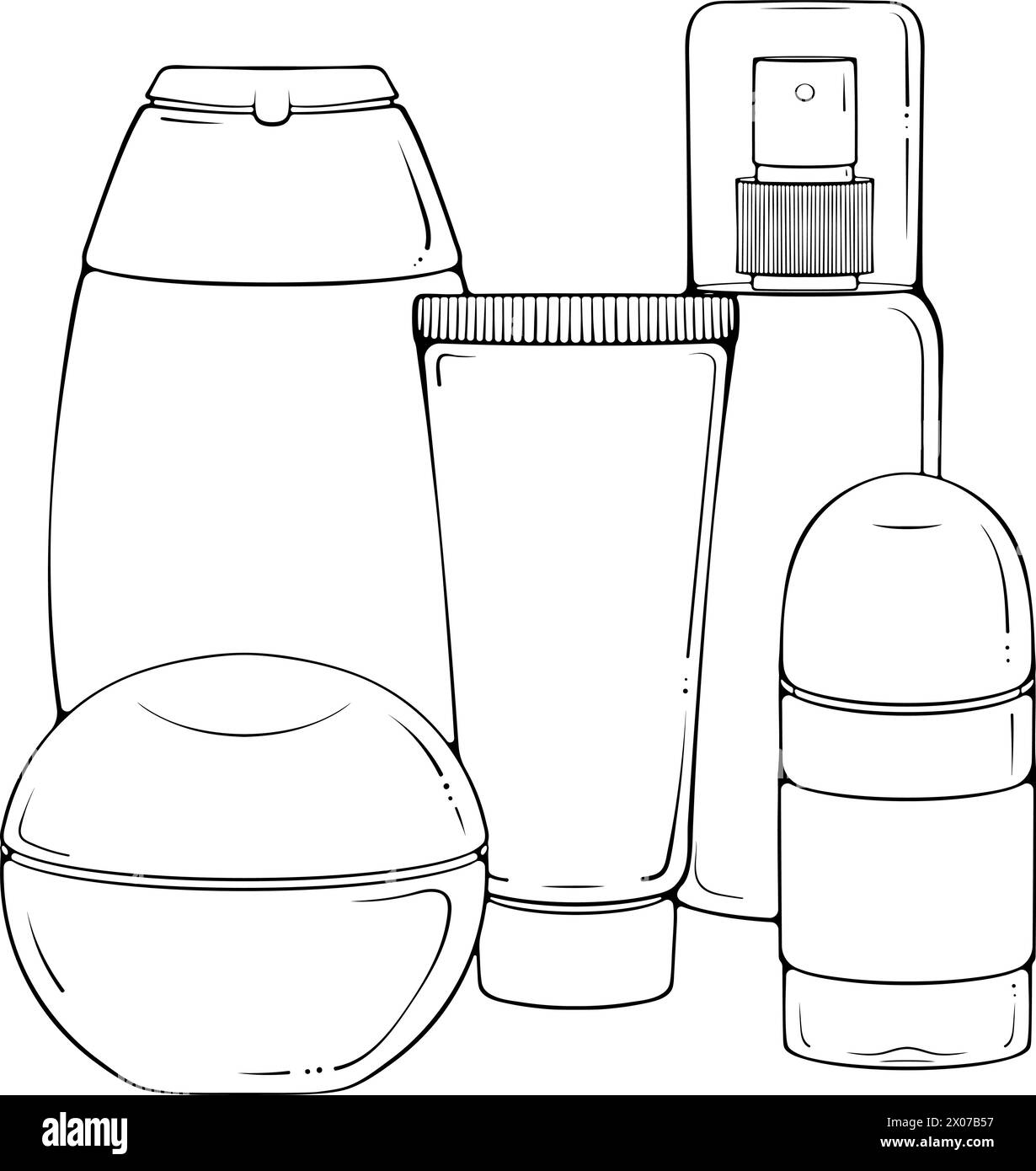 Composition of different bottles for cosmetics line art Stock Vector ...