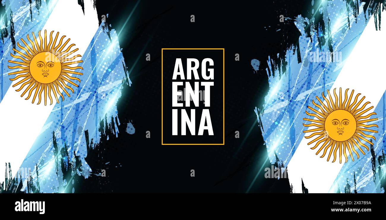 Argentina Flag in Grunge Brush Paint Style with Halftone and Glowing ...