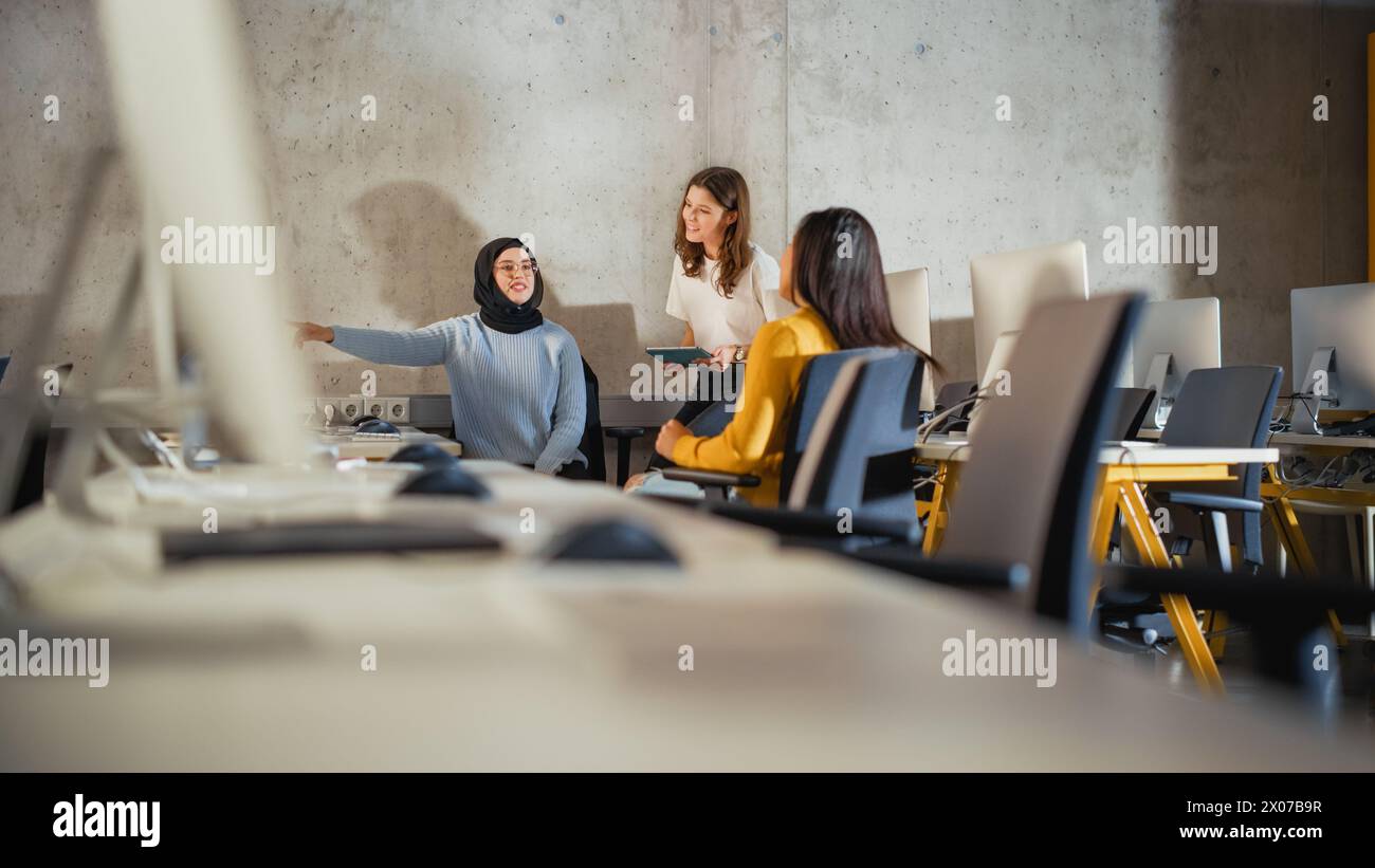 Diverse Multiethnic Group of Female Students Sitting Together in ...