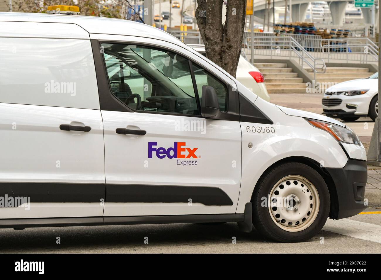 Miami, Florida, USA - 4 December 2023: FedEx delivery van parked near the city centre Stock ...
