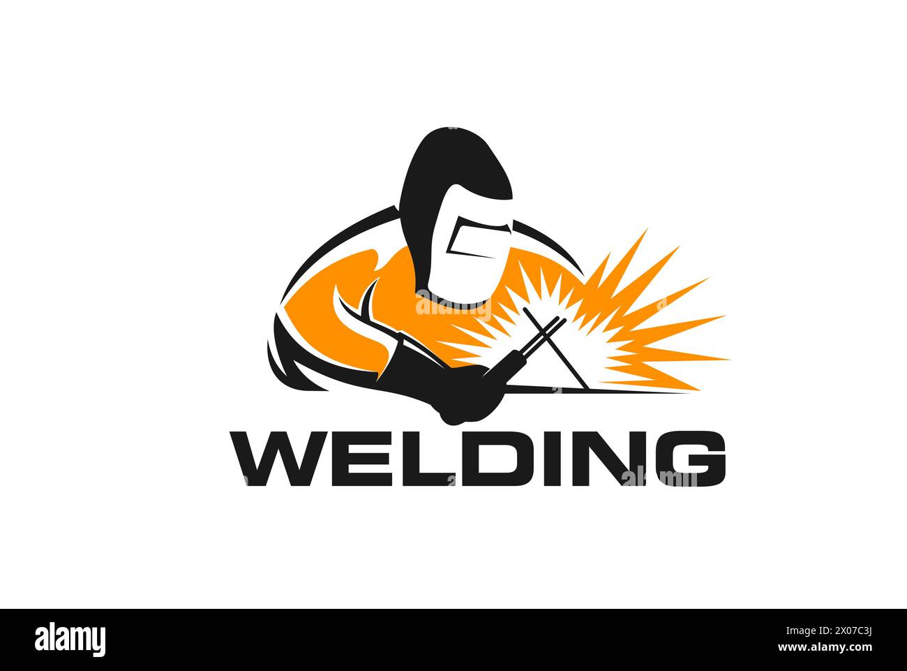 Weld icon, welder with tool and sparks. Isolated vector emblem for ...