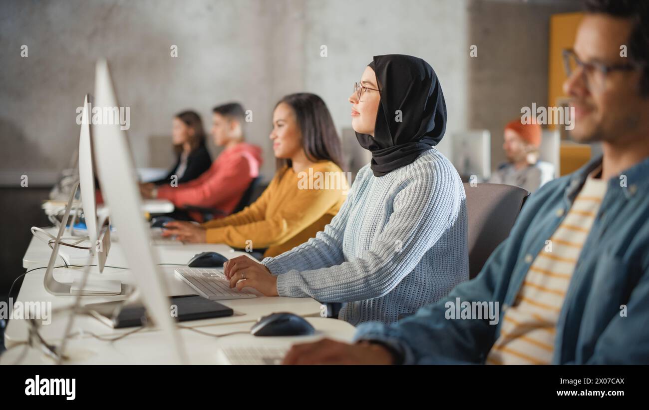 Smart Muslim Female Student in Hijab Studying in University with ...