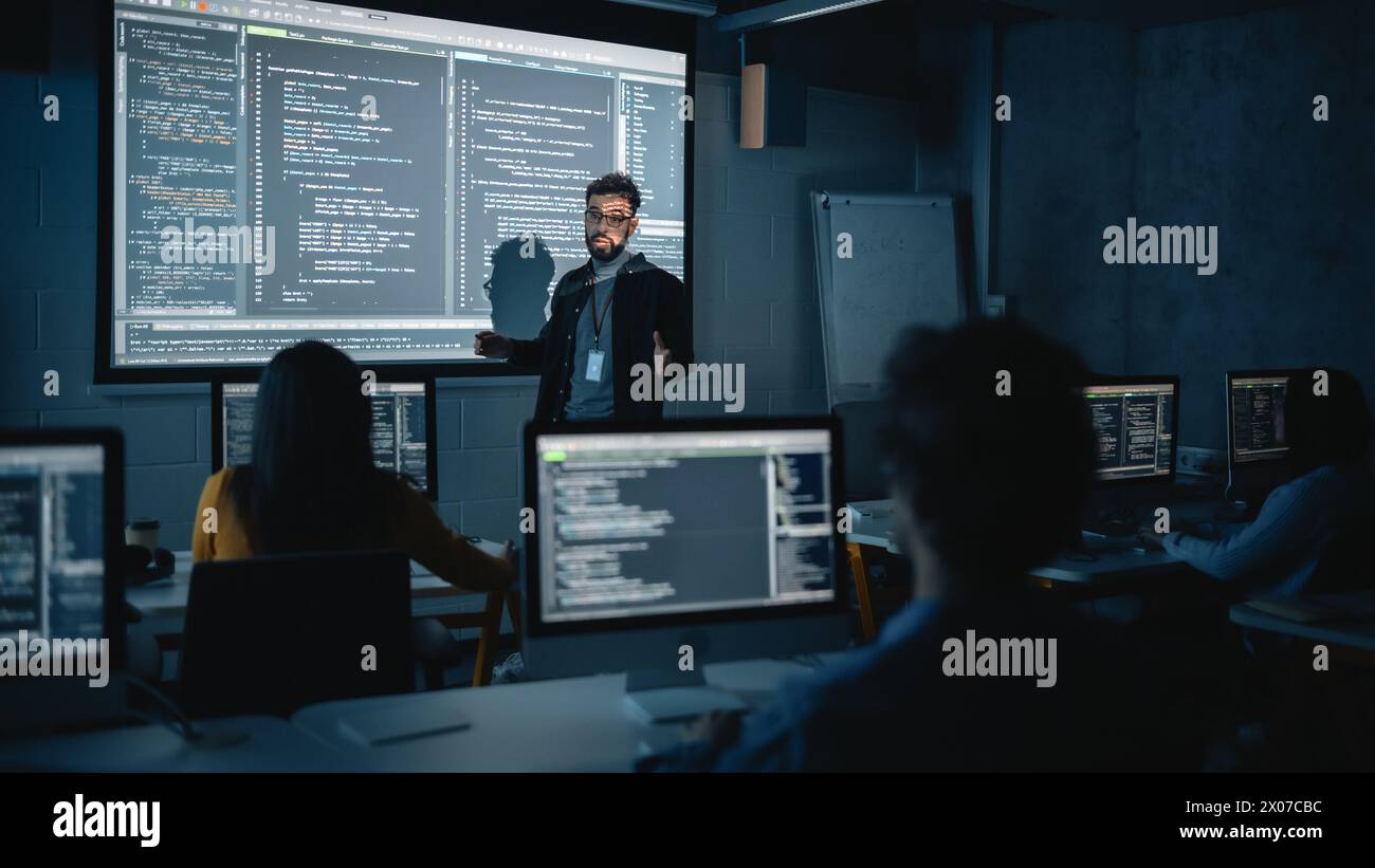 Teacher Giving Computer Science Lecture to Diverse Multiethnic Group of ...