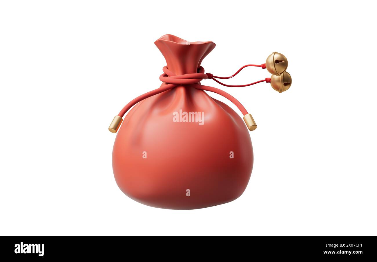 Red cartoon bag and small bells, 3d rendering. 3D illustration Stock ...