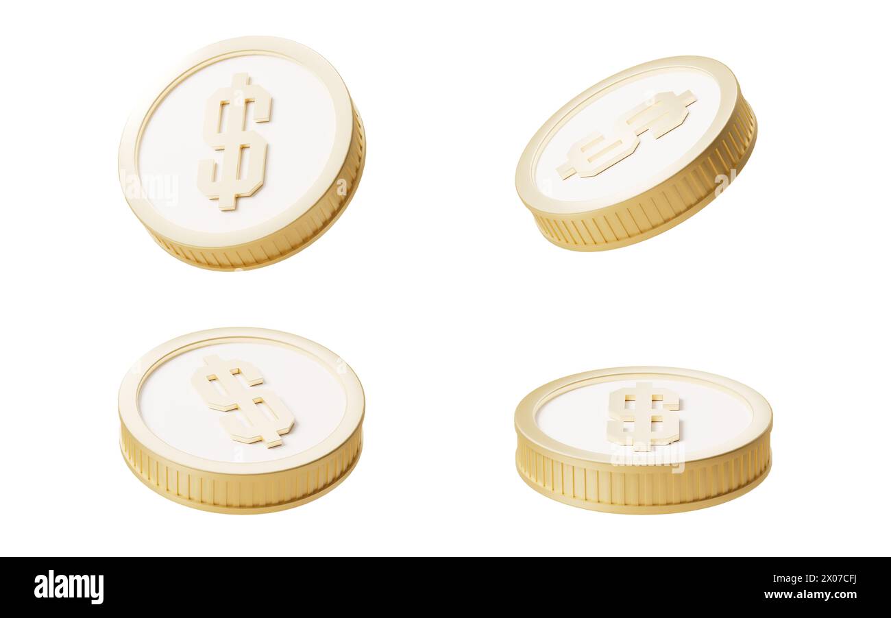 Golden coin with different angles, 3d rendering. 3D illustration Stock ...