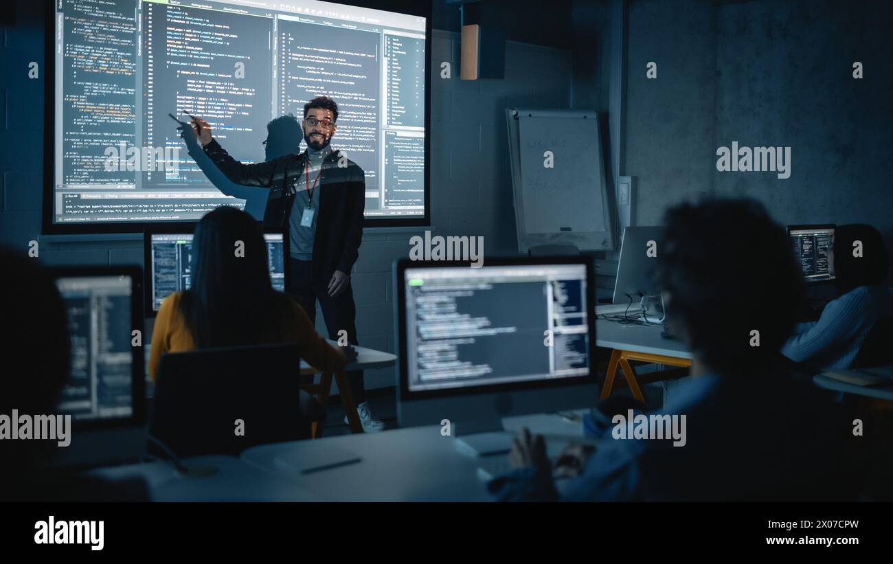 Teacher Giving Computer Science Lecture to Diverse Multiethnic Group of ...