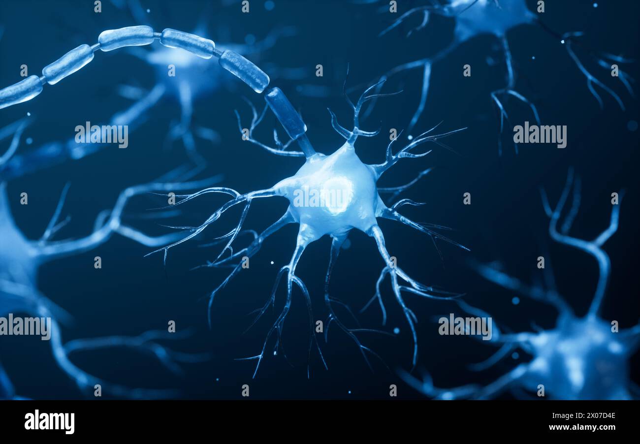Biology nerve cell with biomedicine concept, 3d rendering. 3D ...
