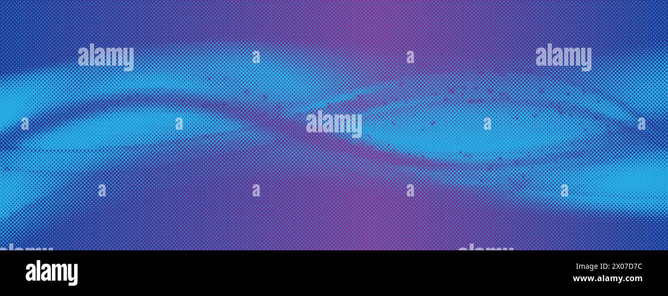 Blue neon halftone pattern with raster texture. Pop art retro synthwave ...