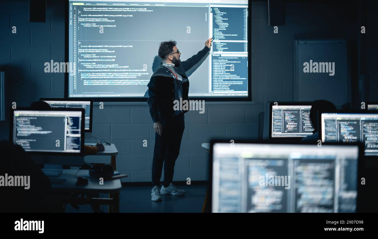 Teacher Giving Computer Science Lecture to Diverse Multiethnic Group of ...